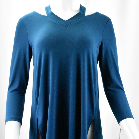 Alfani | Tops | Ocean Teal Slit On Collar Front Hem Top | Poshmark